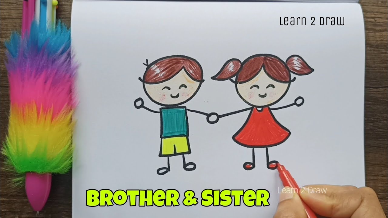 BROTHER & SISTER 👦👧 - Easy Drawing videos for Kids Toddlers ...