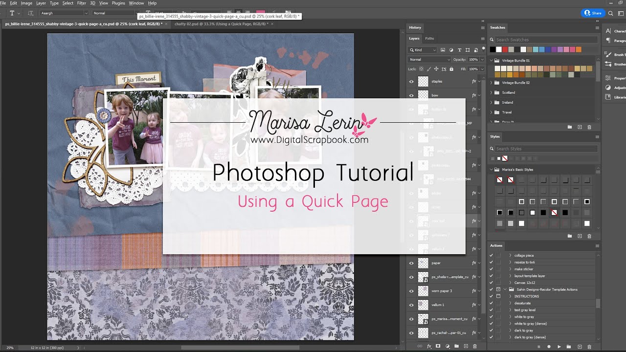 Digital Scrapbooking Photoshop Tutorial: How To Use A Quick Page - YouTube