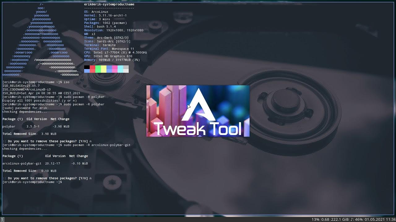 ArcoLinux : 1984 Switching to polybar in i3wm with the ArcoLinux Tweak Tool - question of a user ...