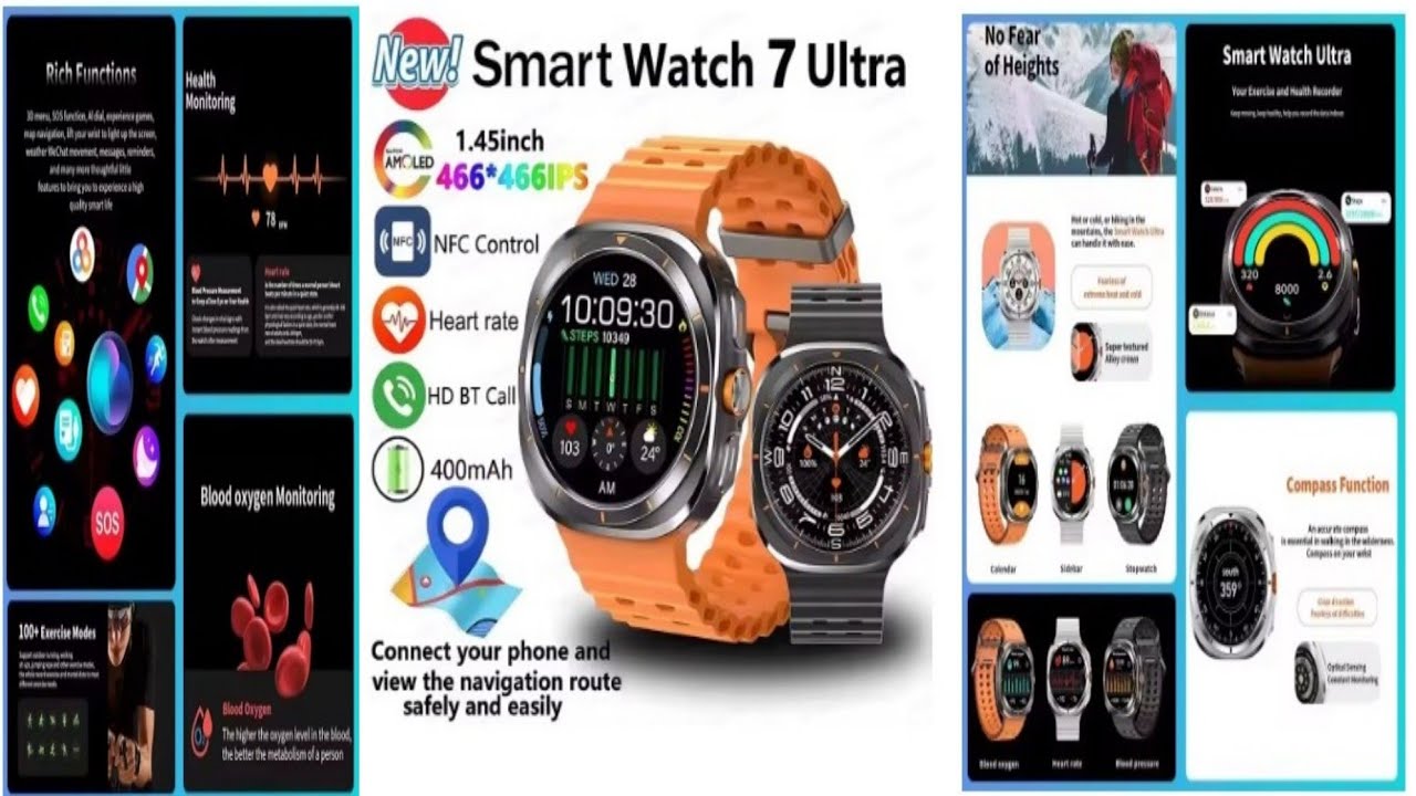 2025 New Galaxy Smart Watch 7 Ultra Men AMOLED Screen Multi-Function ...