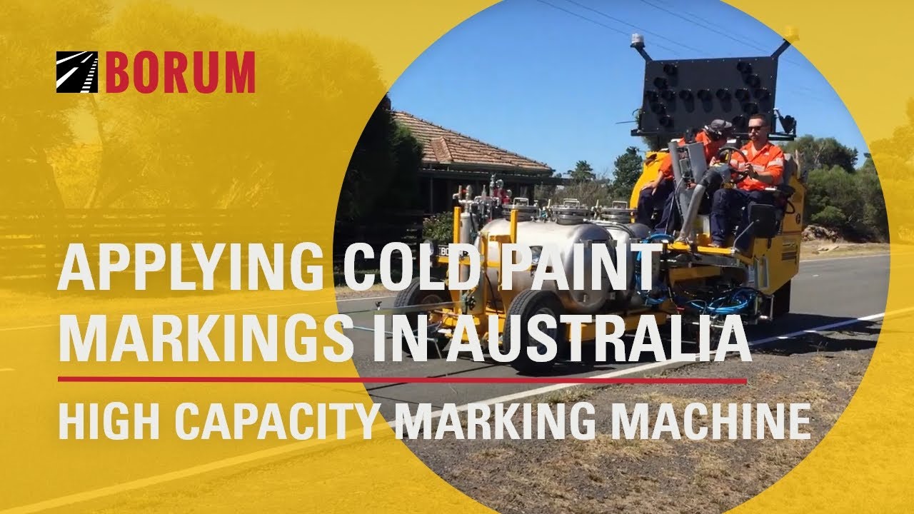 High capacity road marking machine applying cold paint markings in ...