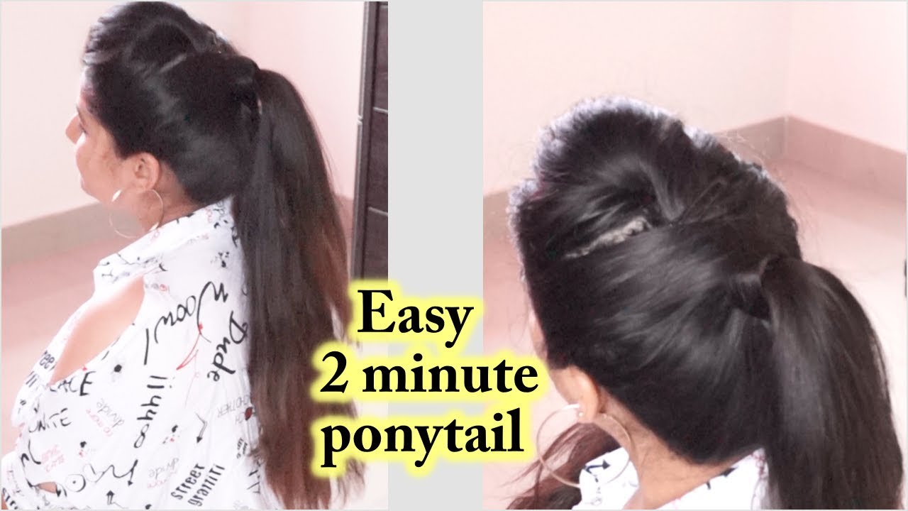 Easy 2 MINUTE high Ponytail for school/office/college - YouTube