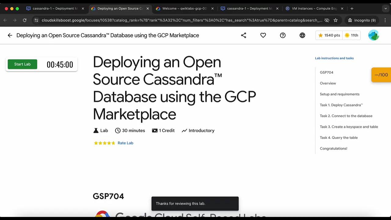 Deploying an Open Source Cassandra™ Database using the GCP Marketplace | GSP704 - YouTube