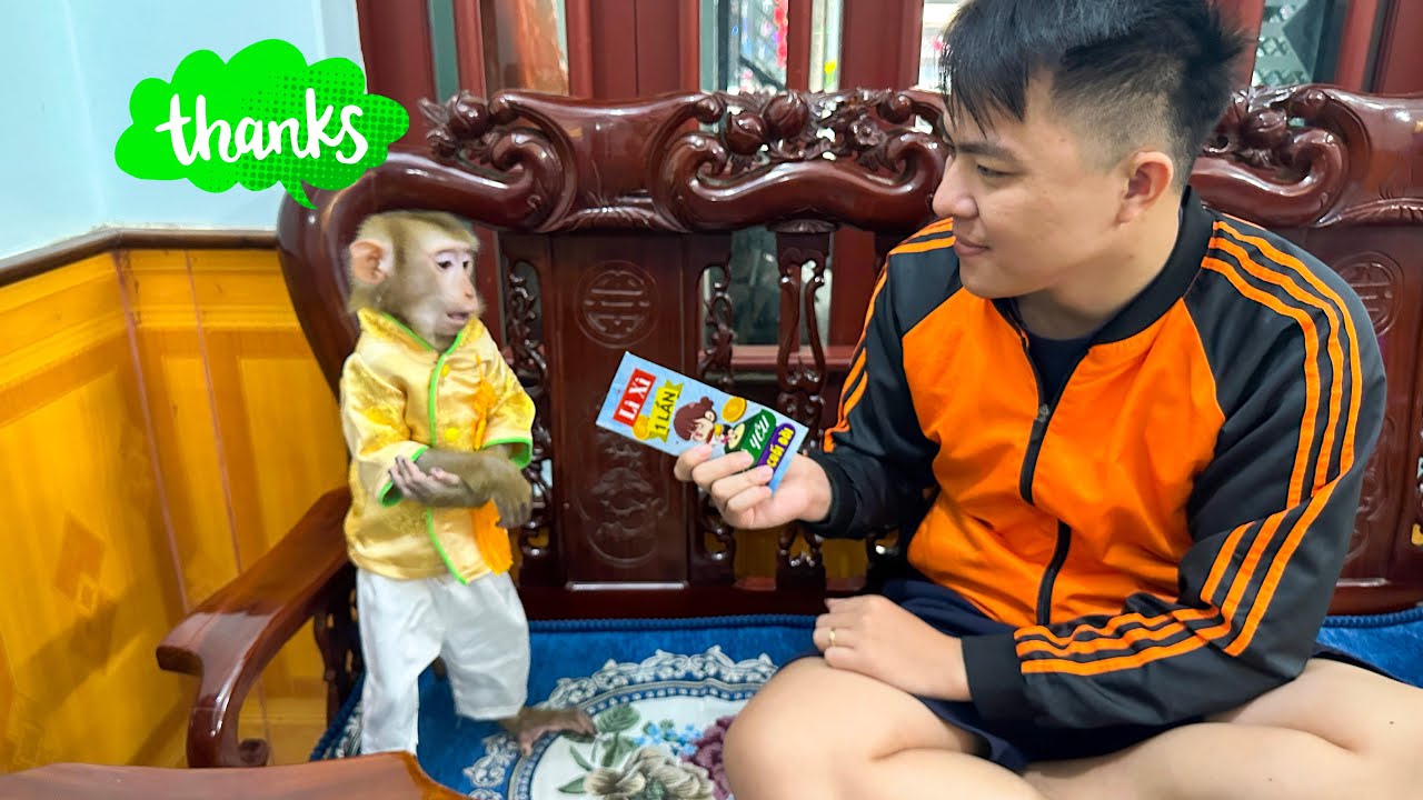 Monkey Kaka brought lucky money and asked mom to save piggy bank - YouTube