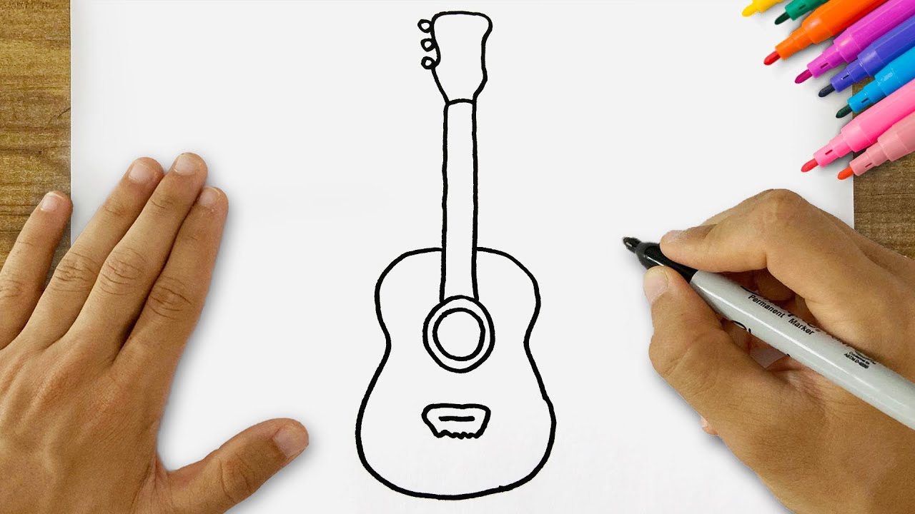 How to Draw a Very Simple Guitar? Step by Step Guitar Drawing - Drawing ...