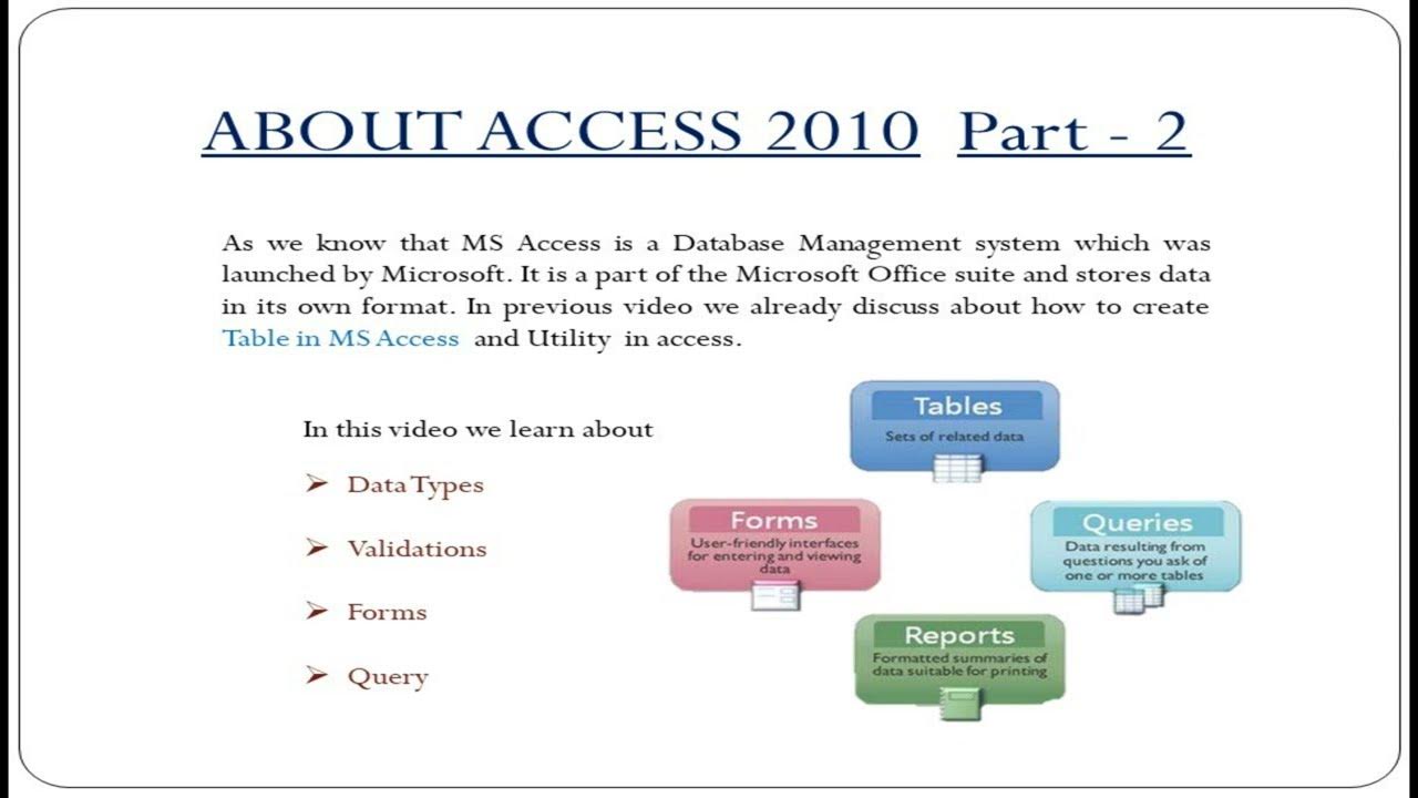 MS Access Part - 2 |Validation| |Data Types||MS Access 2010||Forms in Access||Query in Access ...