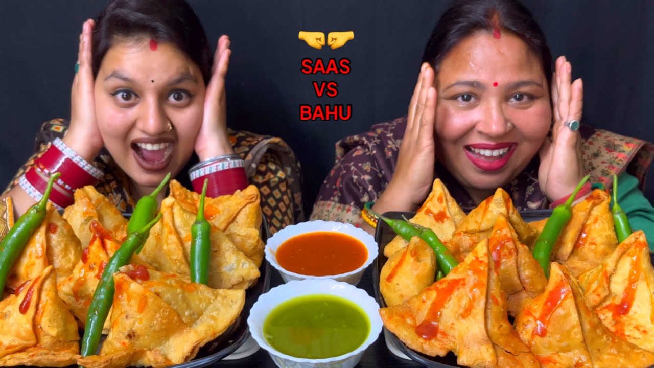 Samosa Eating 🥵🥵Competition II Saas Bahu Edition II Variety Samosa II ...