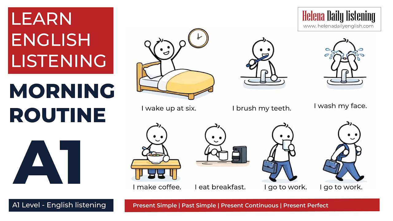 Learn English Tenses | MORNING ROUTINE | A1 Level - English Listening ...