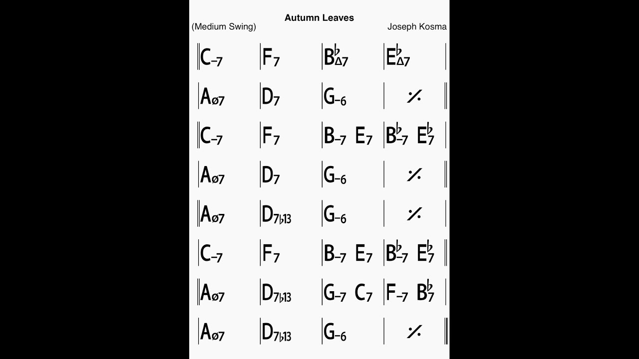 Autumn Leaves medium swing jazz backing track piano bass - YouTube