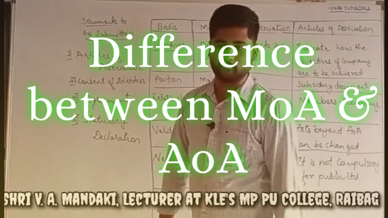1st Puc Business Studies Difference between MoA & AoA - YouTube