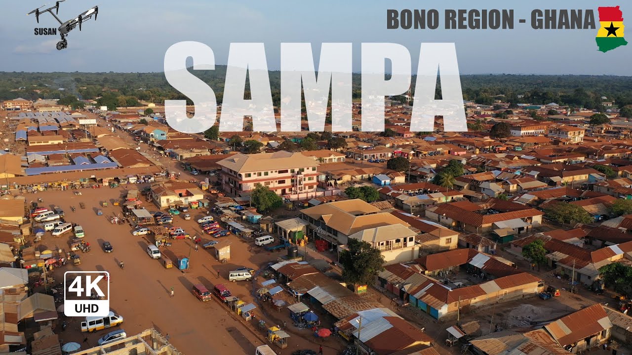 Sampa Aerial view in the Jaman North District Bono Region of Ghana 4K ...