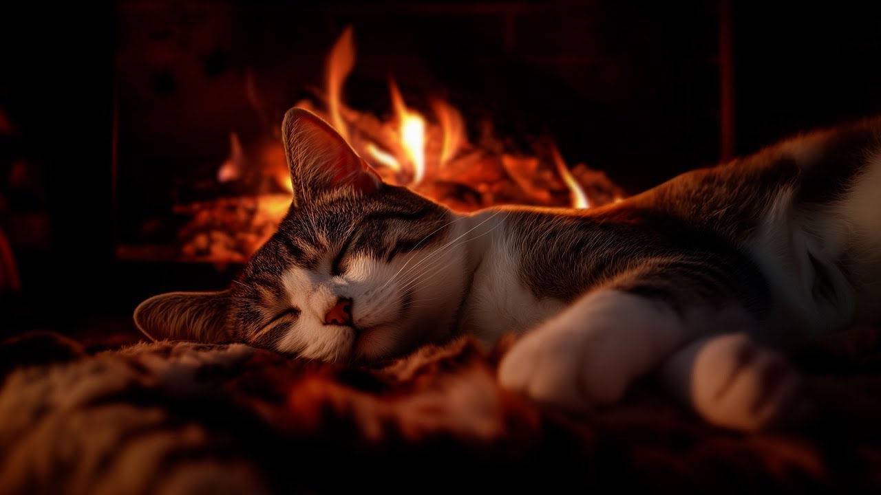 Cozy Fireplace and Purring Cat 🔥 Sleep Instantly with Purr Sound and ...