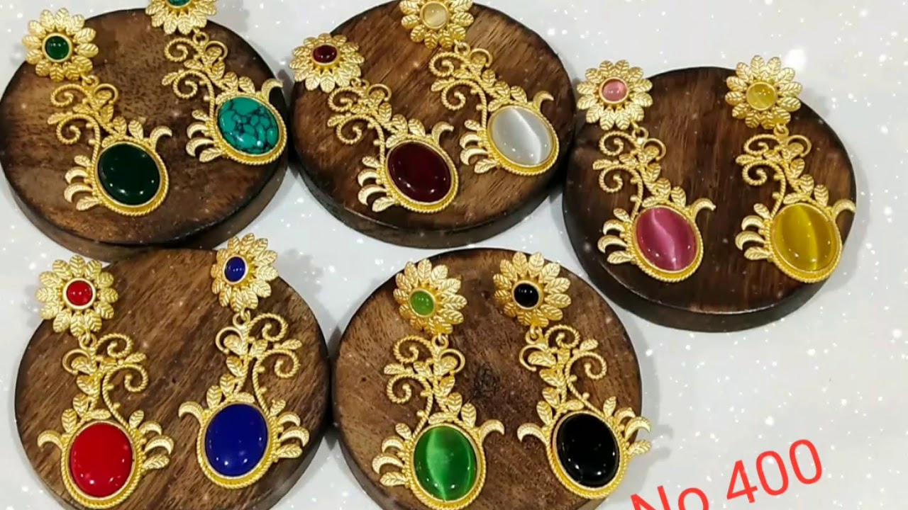 Designer stones Earings collection | Brass material & jaipuri uncut ...