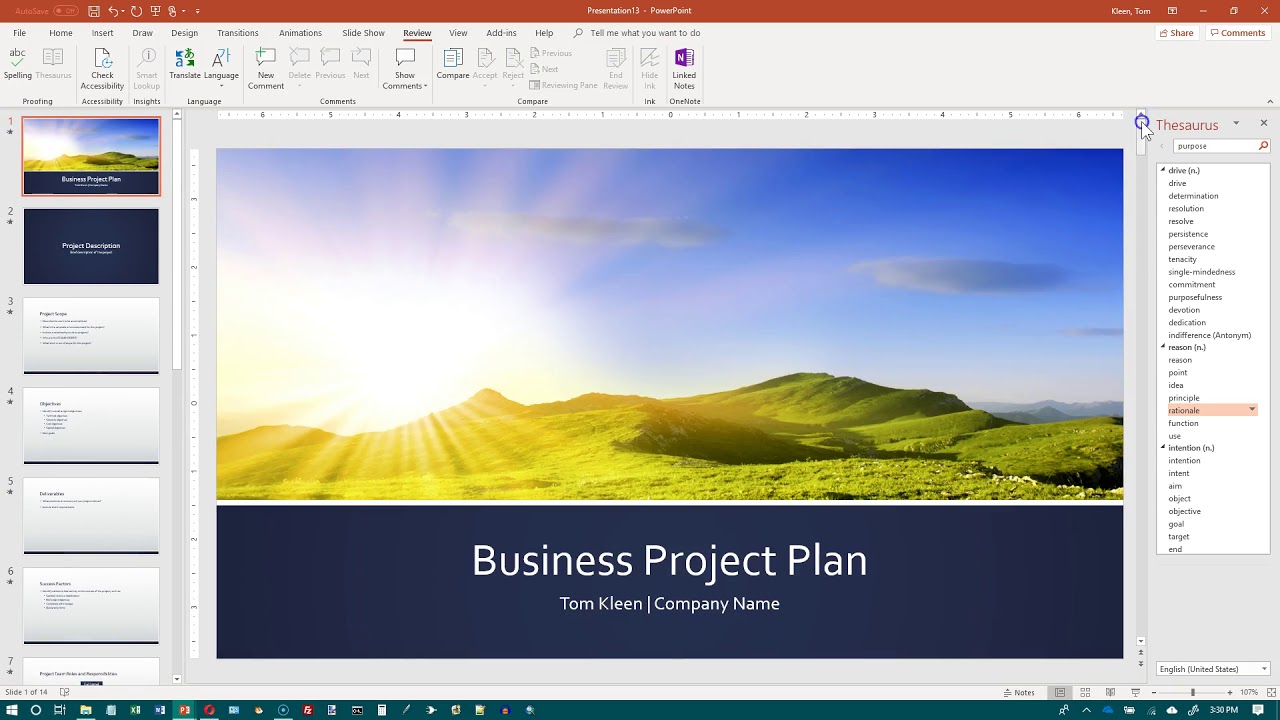 PowerPoint 2016: Checking Spelling, Using the Thesaurus - YouTube