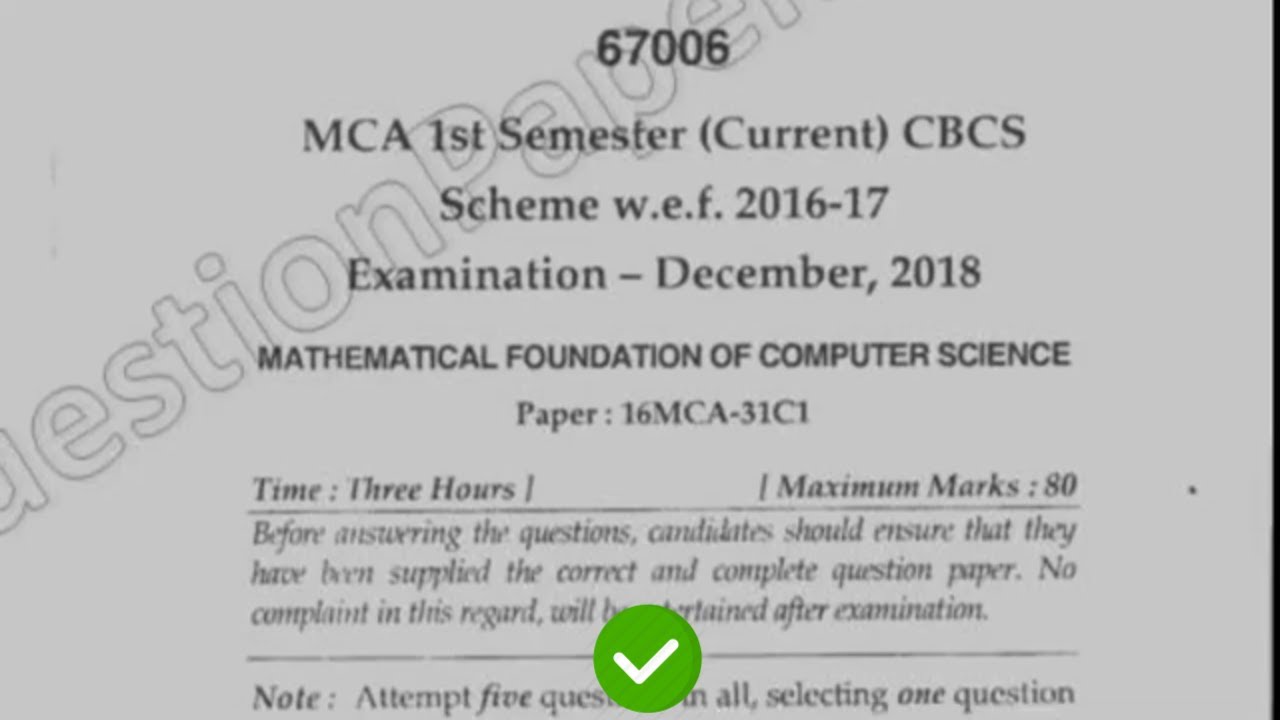 MCA 1st Sem Mathematical Foundation Of Computer Science ion Paper YouTube MCA 1st Sem Mathematical Foundation Of Computer Science ion Paper YouTube