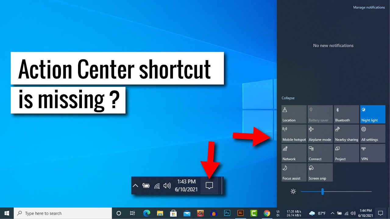 Fix Action Center shortcut is missing in Windows 10 || Find action ...