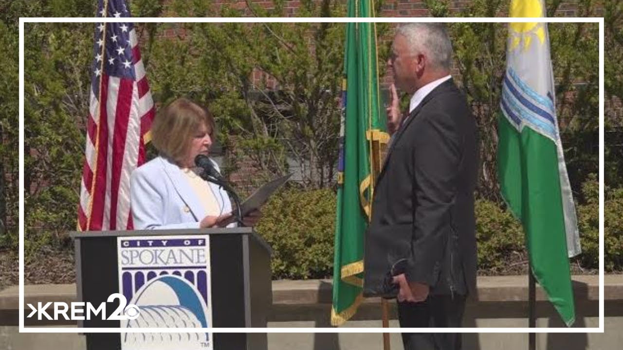 Spokane mayor swears in Kevin Hall as new Spokane Police Chief - YouTube