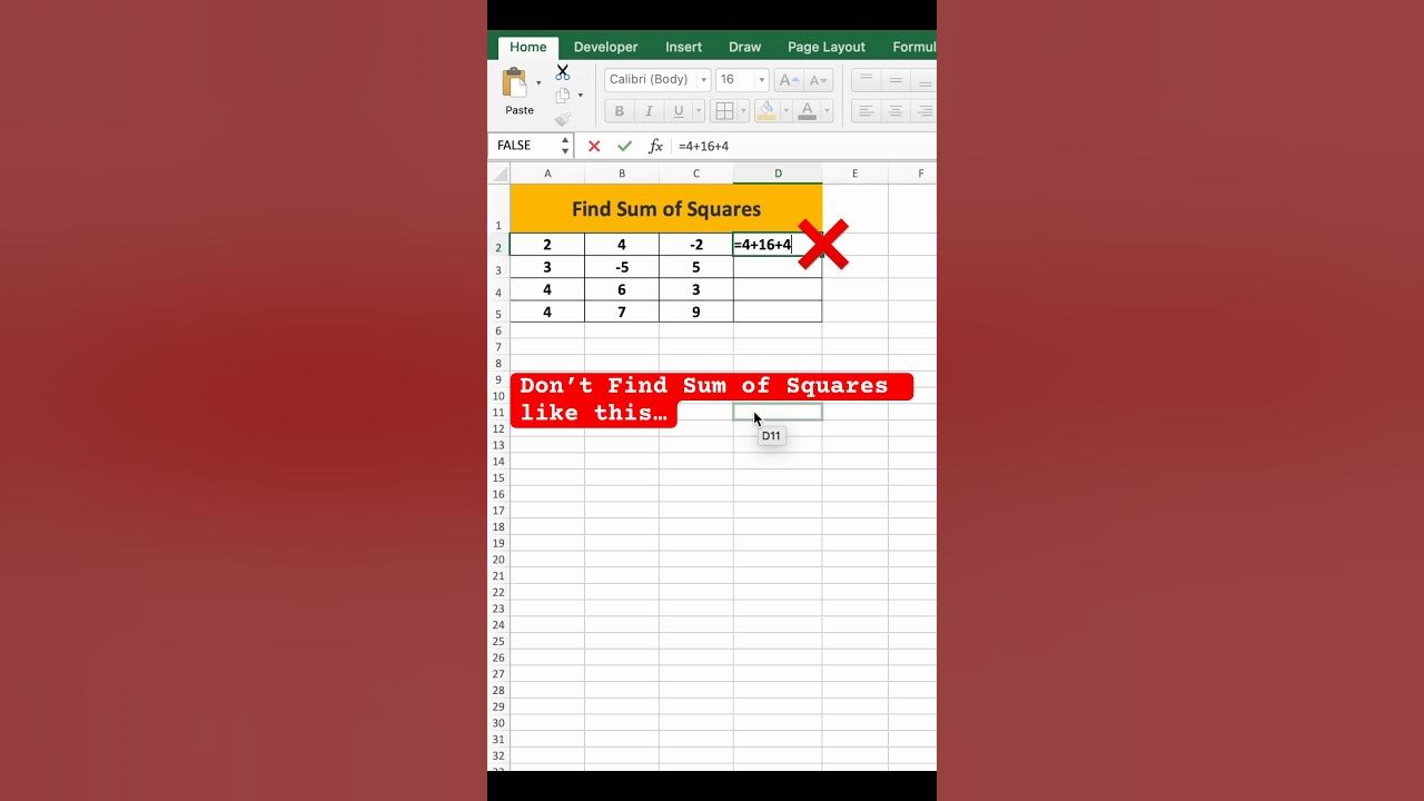 Excel SUMSQ Function: Find Sum of Square Excel Interview Questions #excel #shorts #exceltutorial ...
