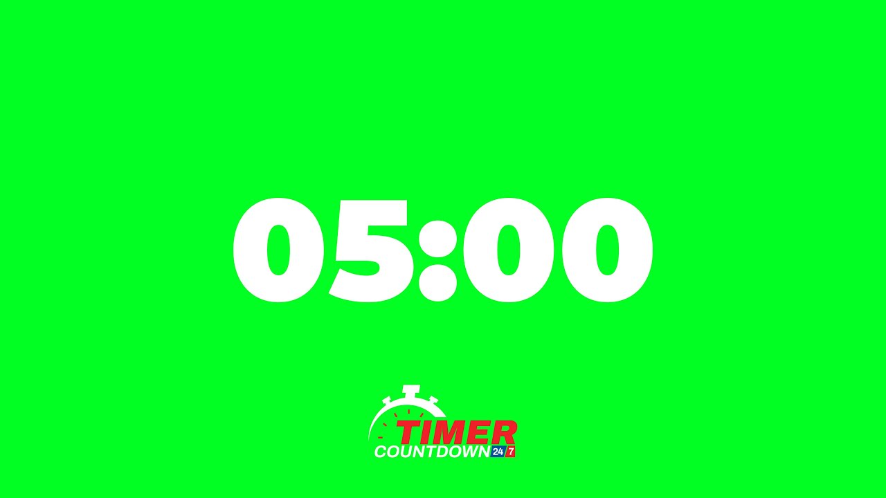 5-Minute Green Screen Timer | White Text Countdown with Alarm - YouTube