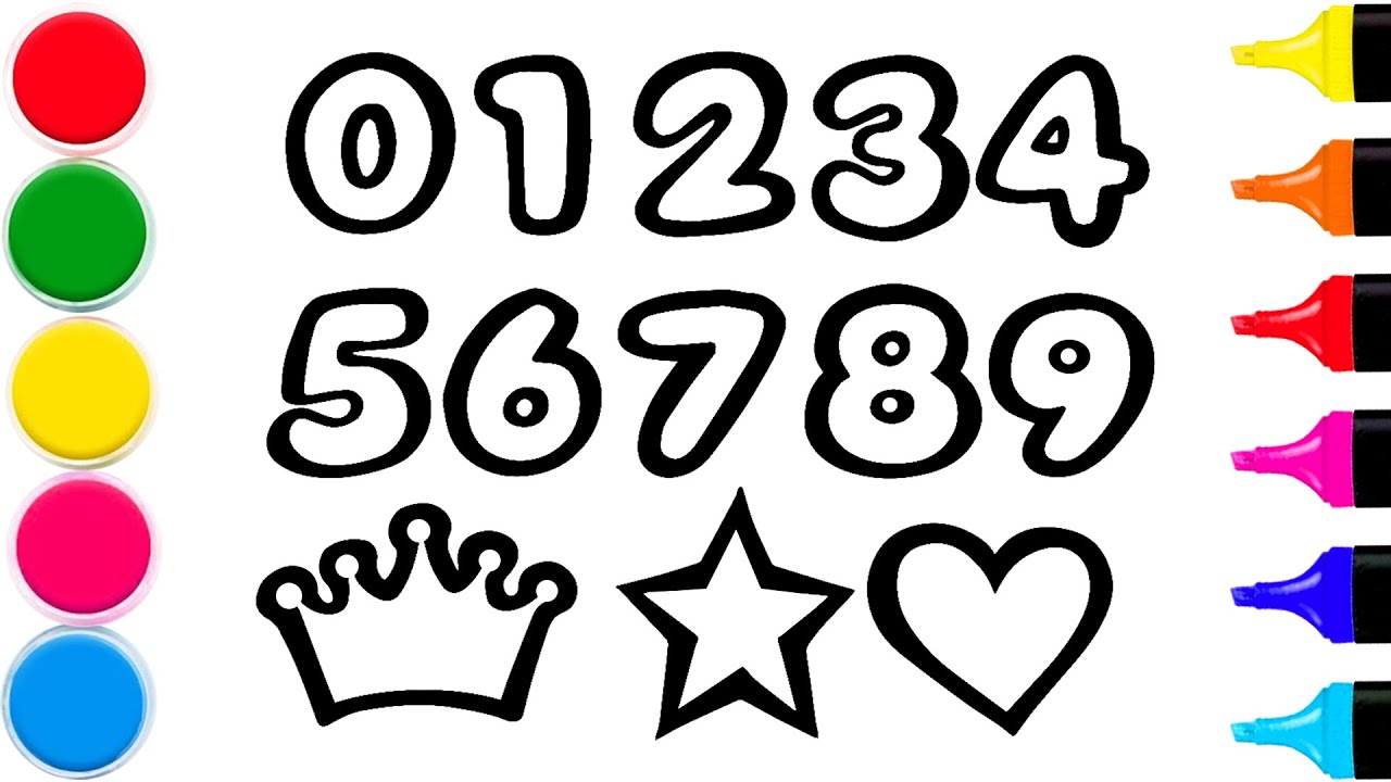 Drawing And Coloring Number Counting Number 0-9 | Step by Step - YouTube