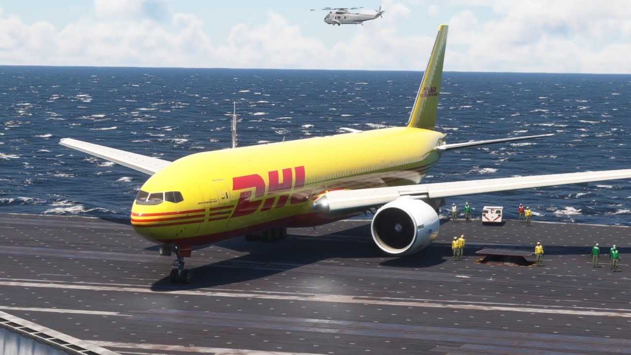 INSANE! DHL Boeing 777 Cargo Jet Launches from Aircraft Carrier! - YouTube