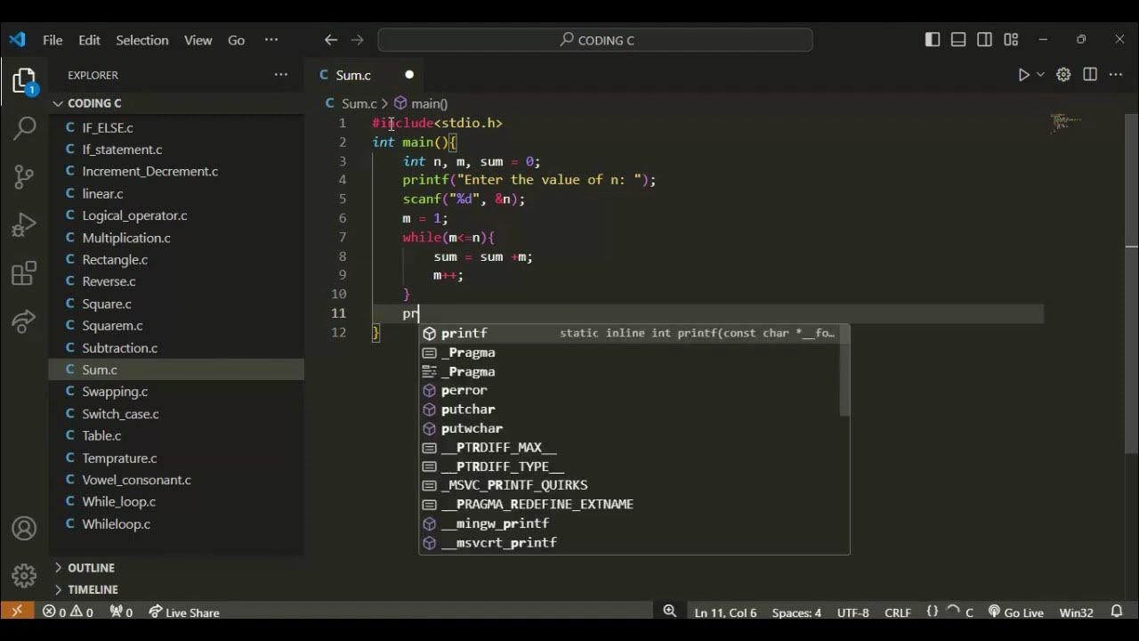 C Program To Print Sum Of First N Natural Numbers Using While Loop