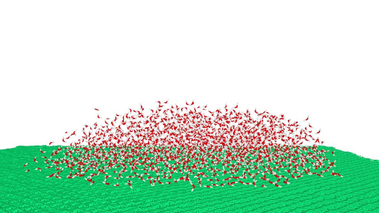 MD simulation - Water Droplet on Hydrophilic surface - YouTube