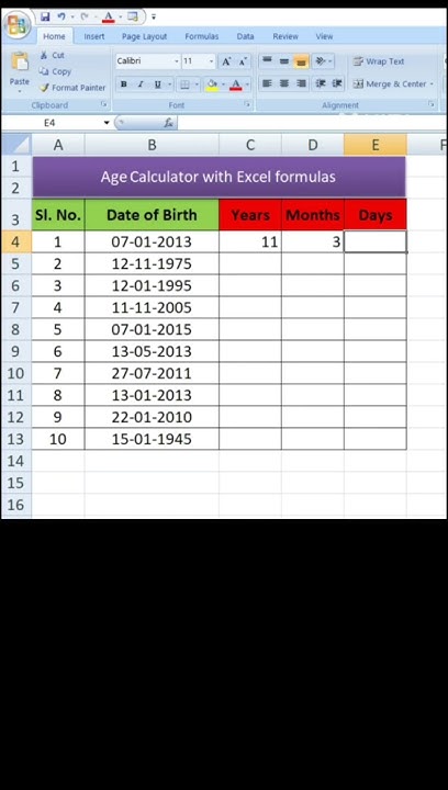 MS Excel Age Calculator with Excel formula Telugu #exceltips #excel #exceltricks #shorts # ...