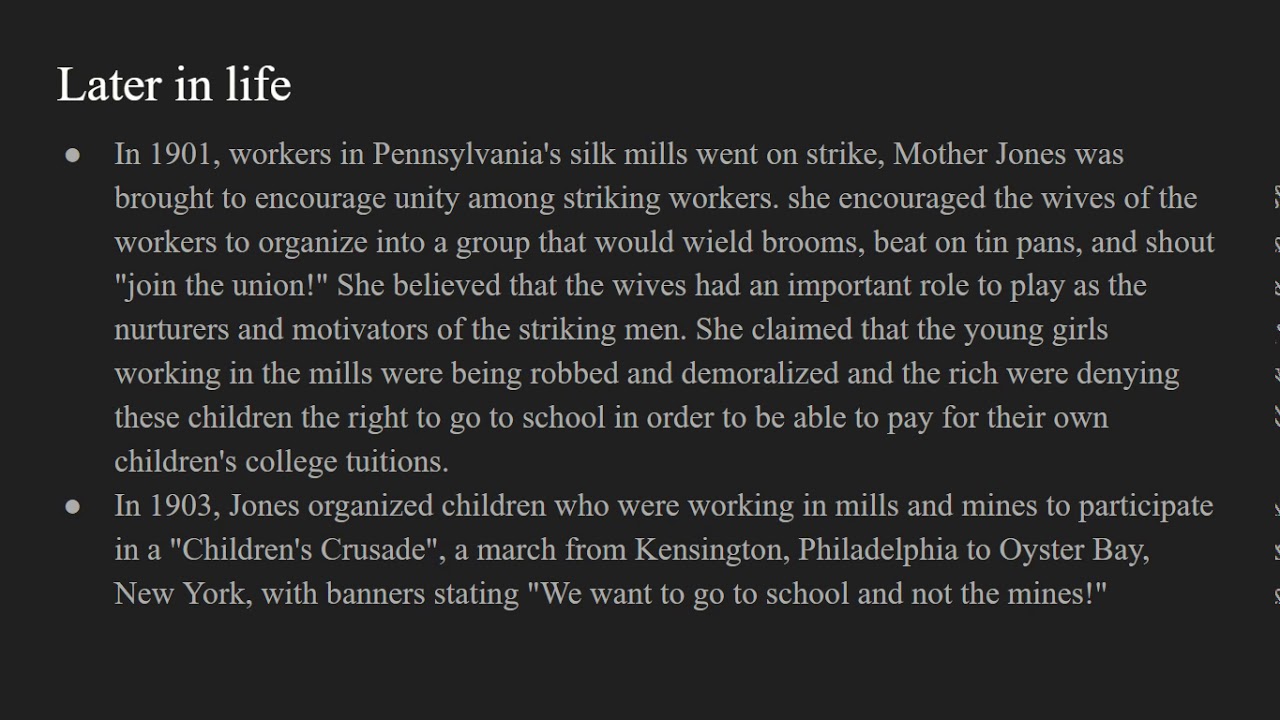 Mother Mary Harris Jones Presentation- History 36 - YouTube