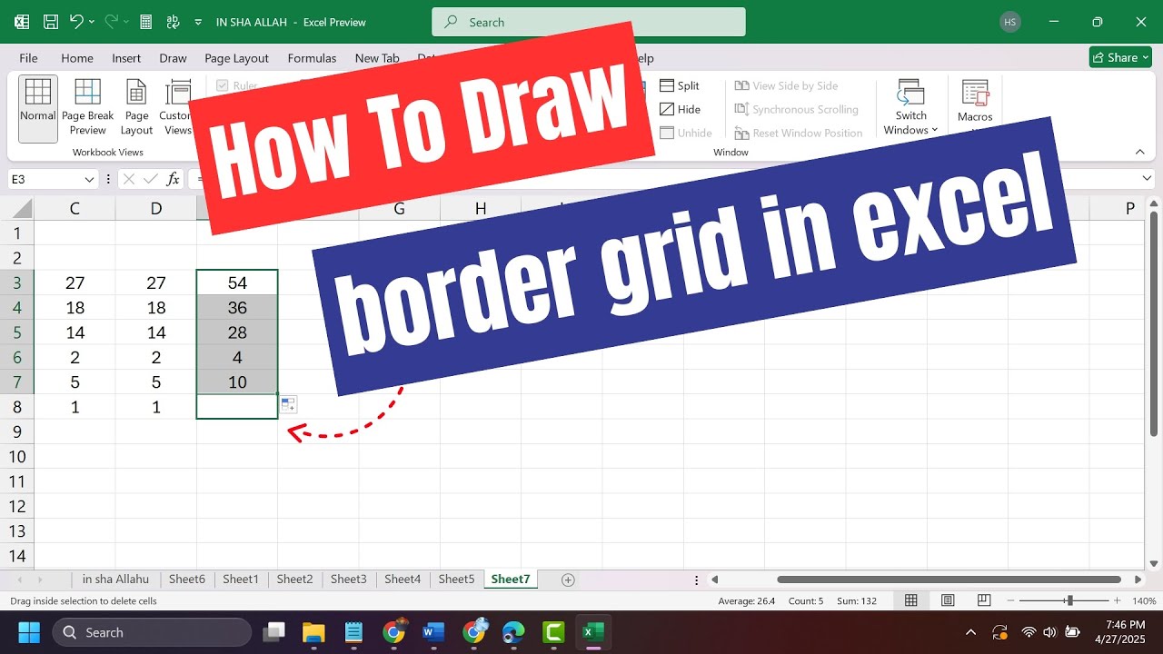 how to draw border grid in excel - YouTube