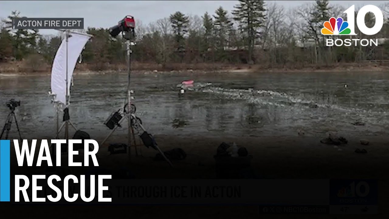 Film crew falls through ice in Acton - YouTube