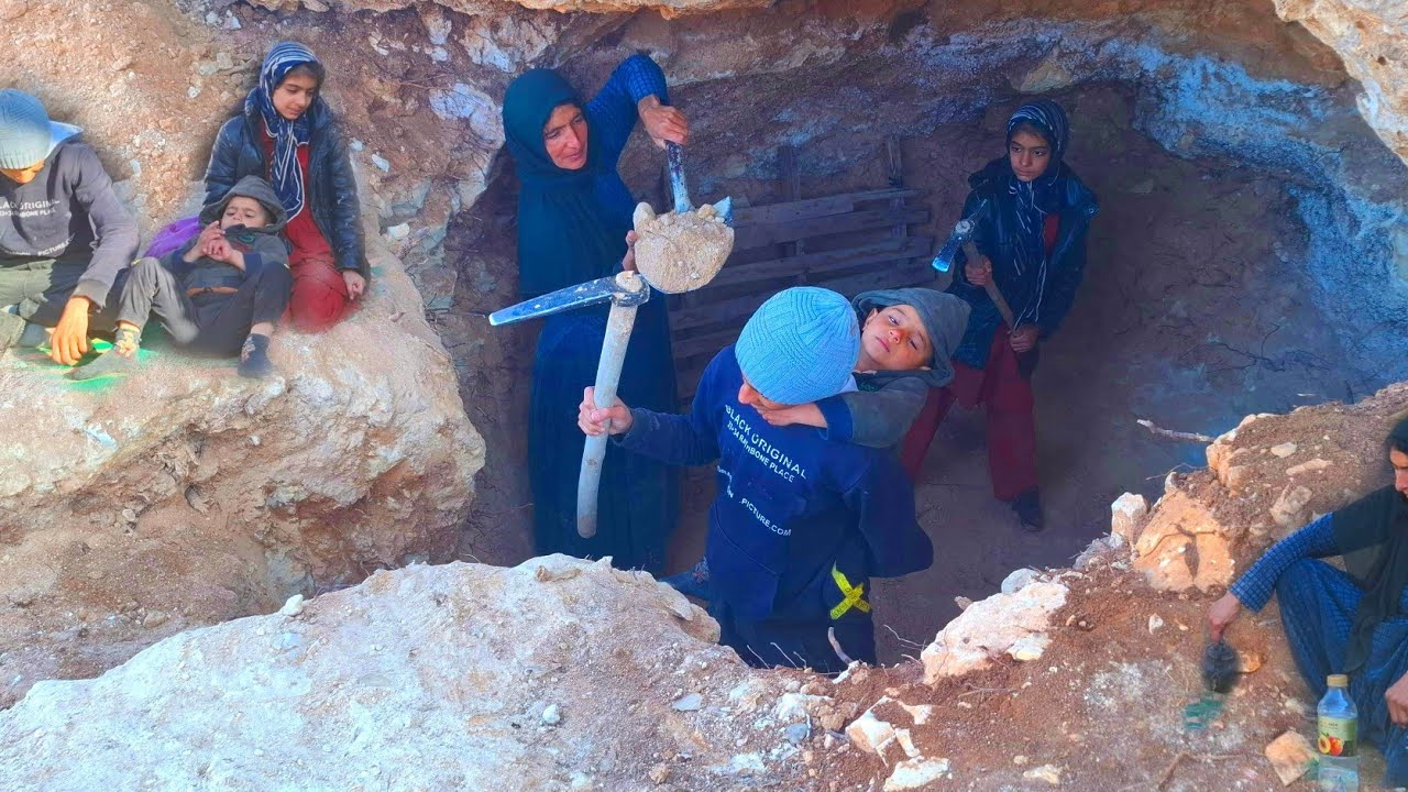 Continuing the process of digging a cave in the cold of winter for ...
