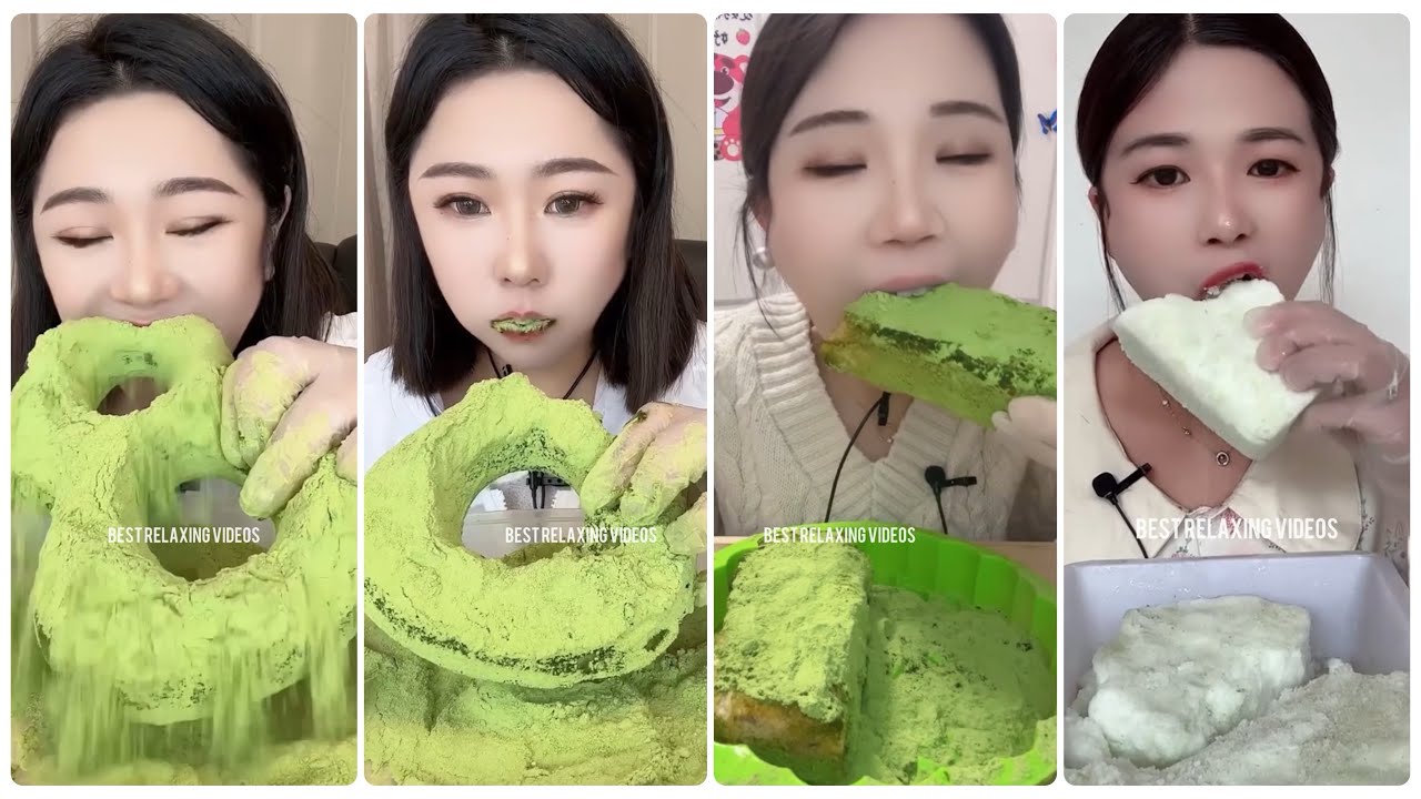 Best matcha green tea powder & Eating matcha powdered ice & matcha ...
