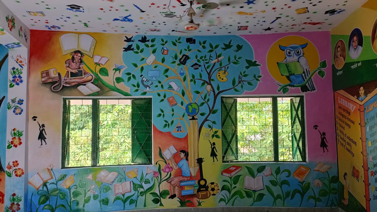 # library painting ideas, education related wall painting ideas, mural ...