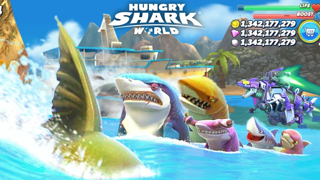 Hungry shark world mod unlimited money and gems - YouTube