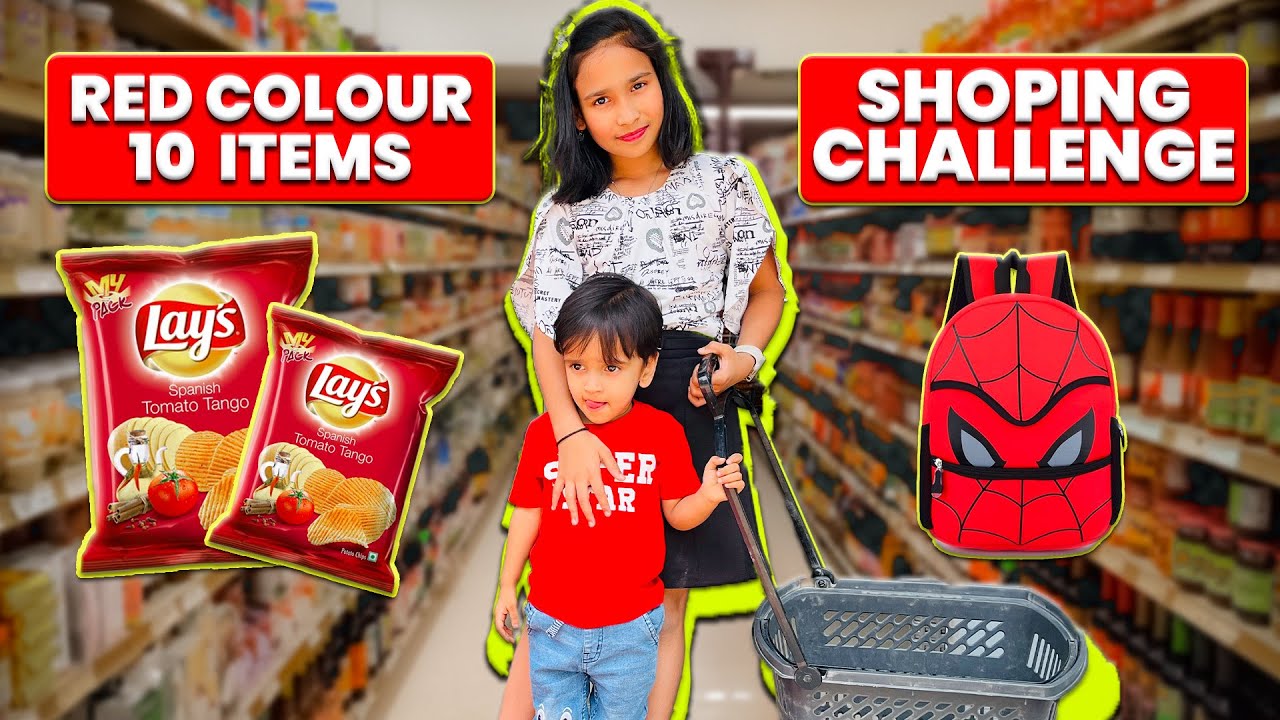 Red Color Supermarket shopping challenge | Which 10 items ? - YouTube