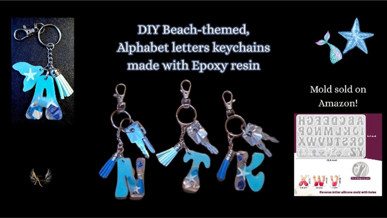 DIY Beach-themed, Alphabet letter keychains made with Epoxy resin - YouTube