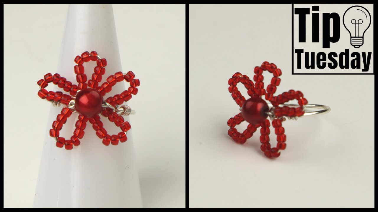 Beaded Flower Ring Strung Seed Beads Tip Tuesday Tutorial - YouTube
