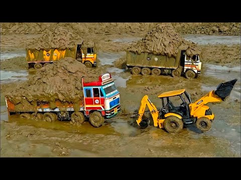 Jcb 3dx Pulling Muddy Tata Truck  | Jcb Tractor Video | Cartoon Video | Tractor Cartoon | AJ TOYS