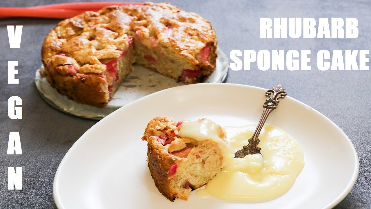 Deliciously Moist Rhubarb Sponge (Vegan) - YouTube