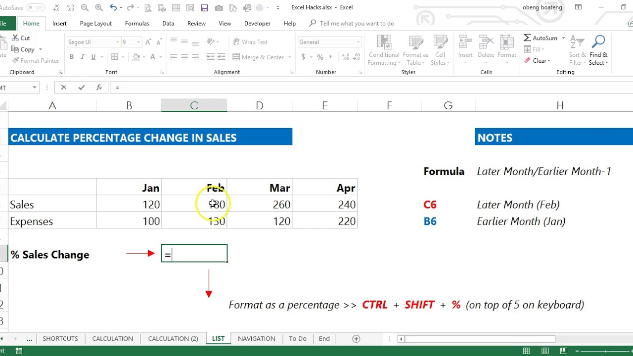 Calculate Percentage Change - YouTube