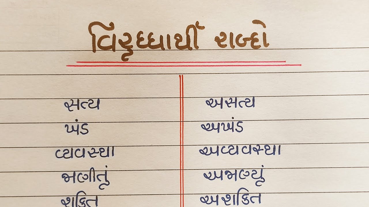 વિરુદ્ધાર્થી શબ્દો || gujarati ma virudhdharthi shabdo || gujju ...