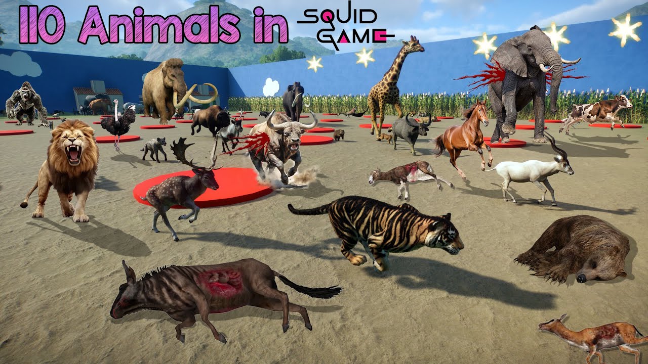 110 Animals in Squid Game Red Light Green Light included Elephant ...