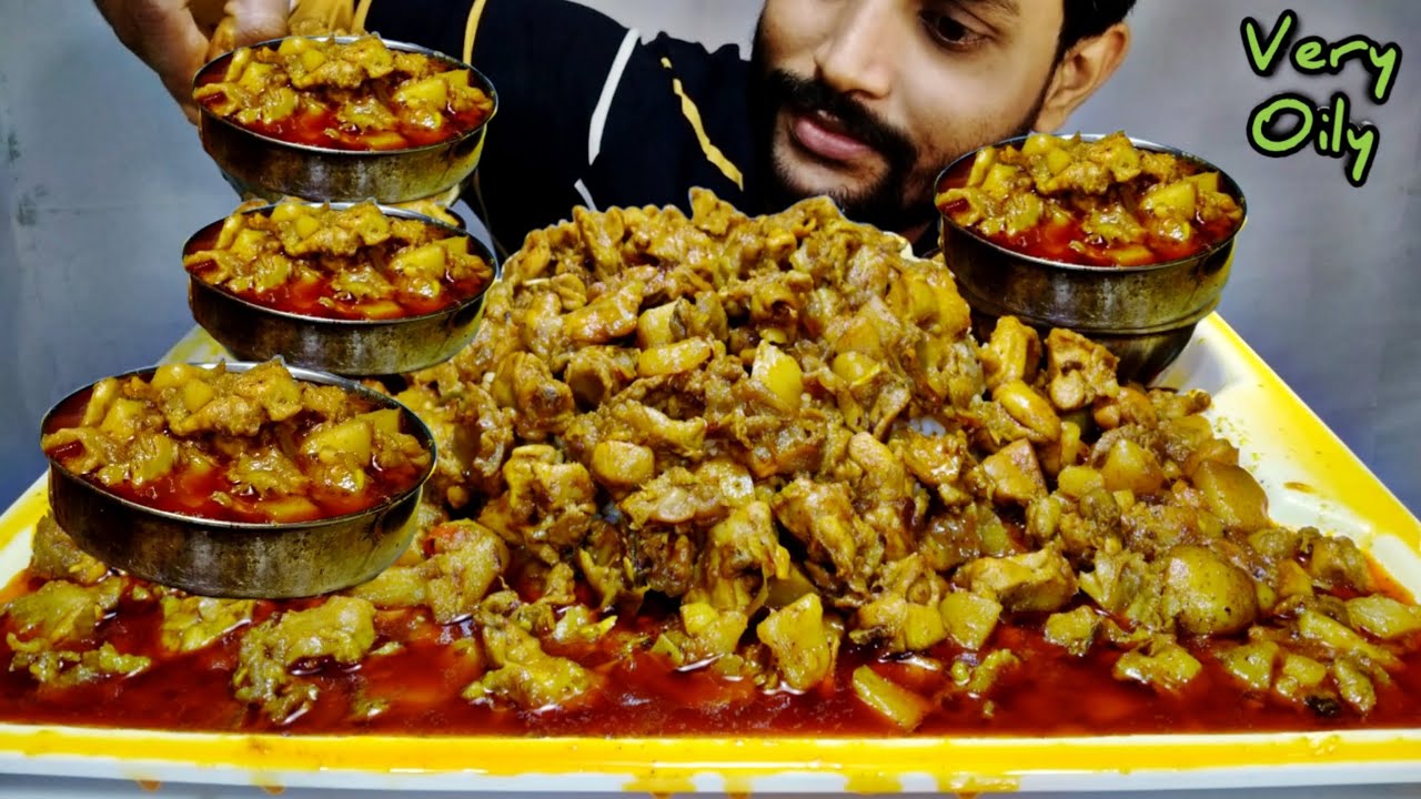 Eating Very Spicy Country Chicken Curry With Rice | Messy Eating | Big ...