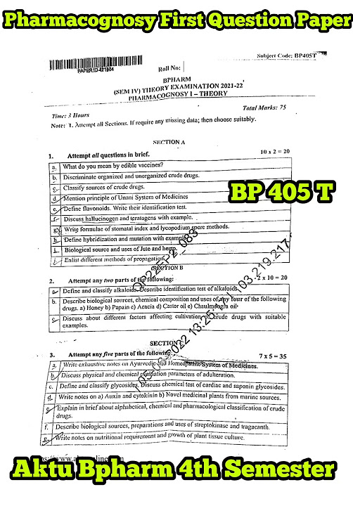 Pharmacognosy First Question Paper Aktu Bpharm 4th Semester BP 495 pharmacognosy-first-question-paper-aktu-bpharm-4th-semester-bp-495