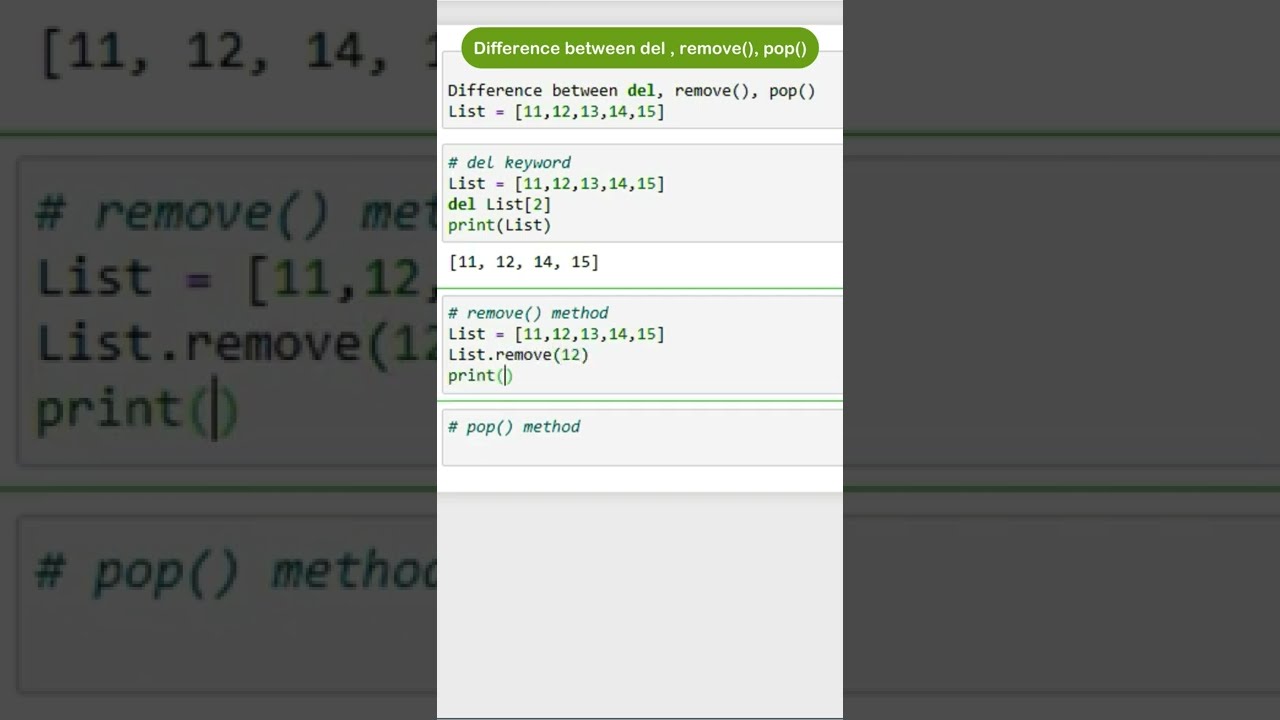 Difference Between Del Remove Pop Function In List Python List Difference Between Del Remove Pop Function In List Python List