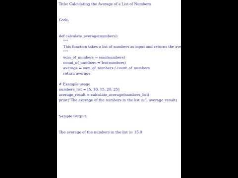 Calculating the Average of a List of Numbers (Python) [datasciencecookie.com] - YouTube