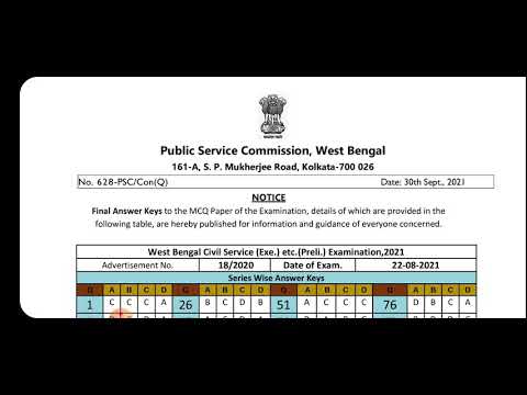 REVISED ANSER KEY WBCS EXAMINATION #pscwb #wbcs - YouTube