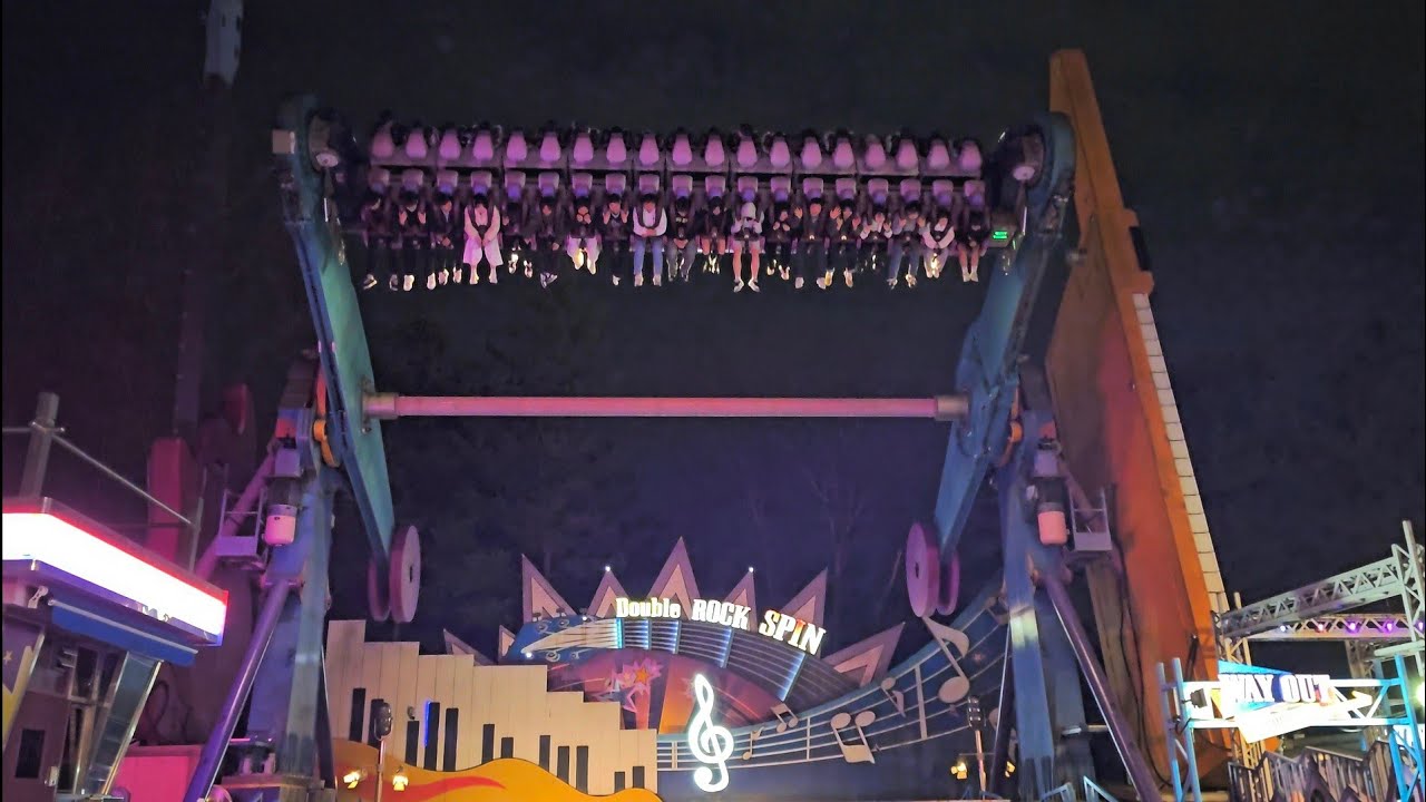 [4K] 에버랜드 더블락스핀 야간 운행영상 - Double Rock Spin off-ride at night, Everland ...