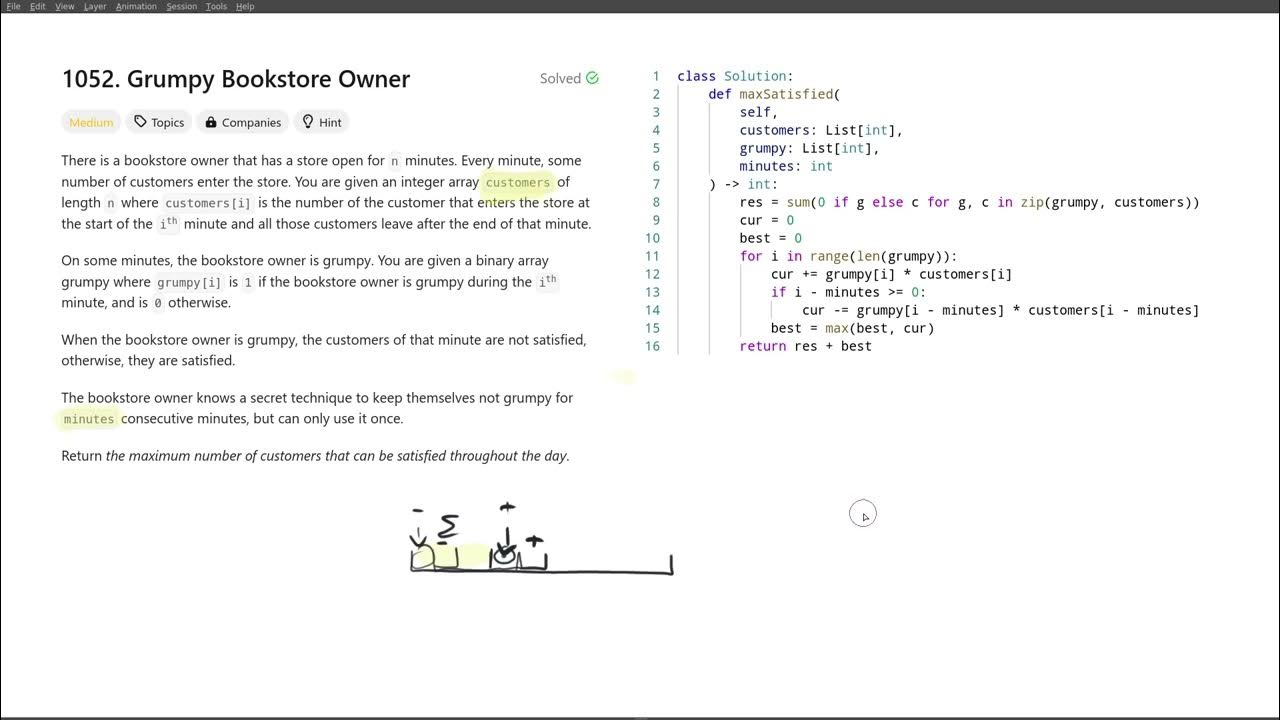[June 21, 2024, LeetCode daily] 1052. Grumpy Bookstore Owner - Python, solution explained - YouTube